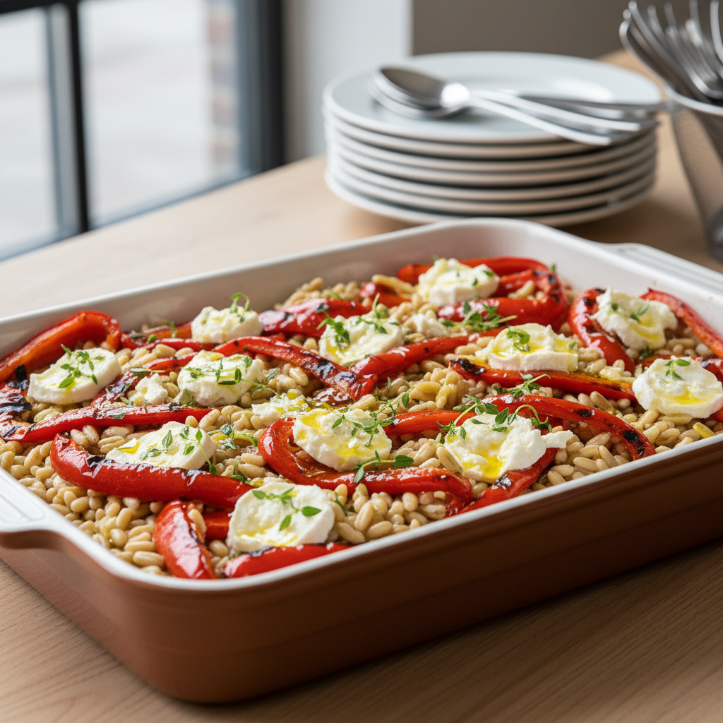 Blé aux poivrons rouges grillés et chèvre frais | Recette Restauration ...