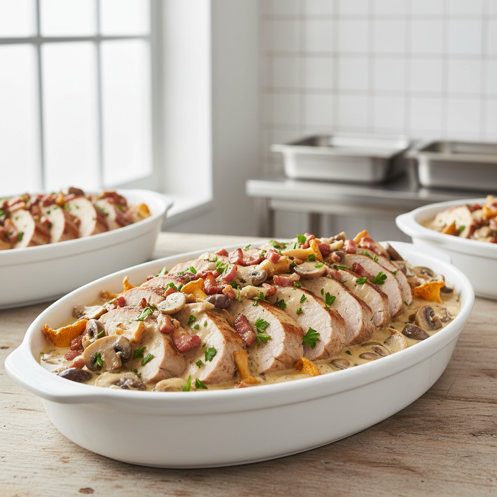 Filet mignon de porc sauce forestière | Recette Restauration Collective