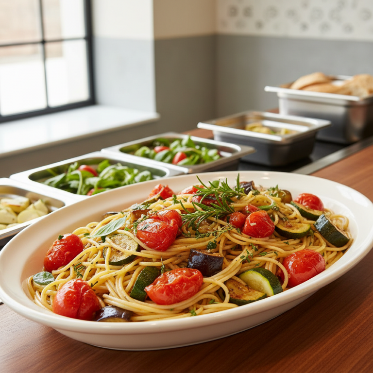 Spaghetti aux légumes et herbes de Provence | Recette Restauration ...